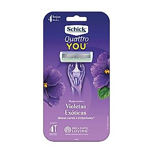 Schick Quattro Womens You Exotic Violet Blooms Disposable Razor for Women, 4 Count (Pack of 1)
