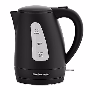 Elite Gourmet EKT8690 1.7L Electric Tea Kettle Hot Water Heater Boiler BPA-Free, Fast Boil, Water Level Window and Auto Shut-Off, Black