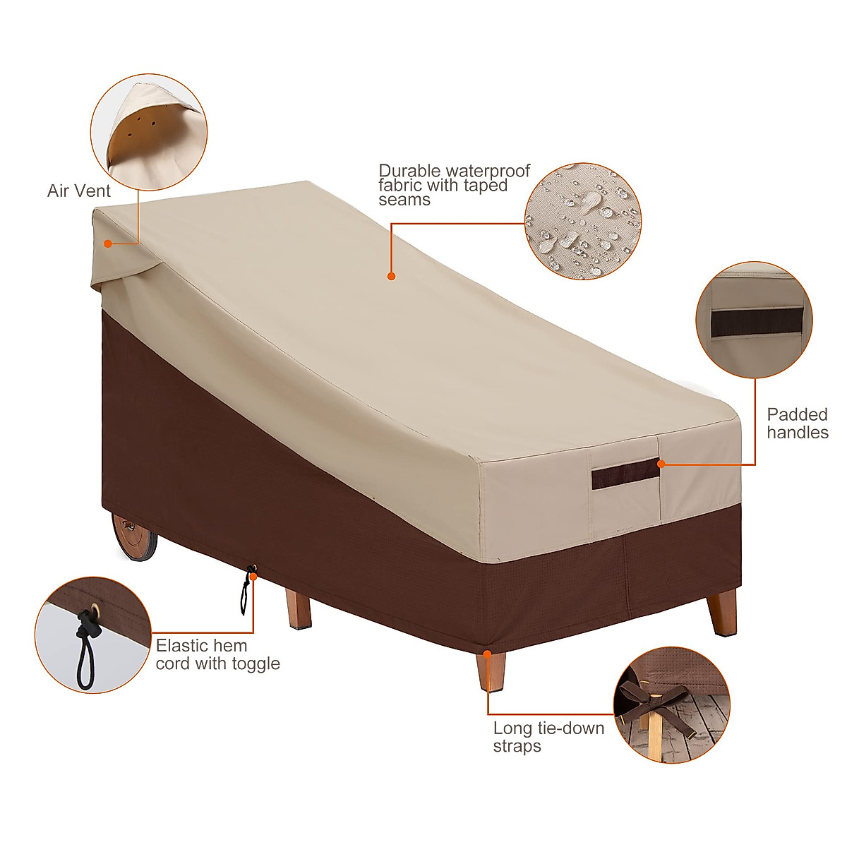 ELEXTYLE Outdoor Lounge Chair Cover Waterproof Patio Chaise Lounge Covers Heavy Duty Durable 600D UV-Resistant Veranda Lounge Covers for Outdoor Furniture,70"L X 28"W X 30"H