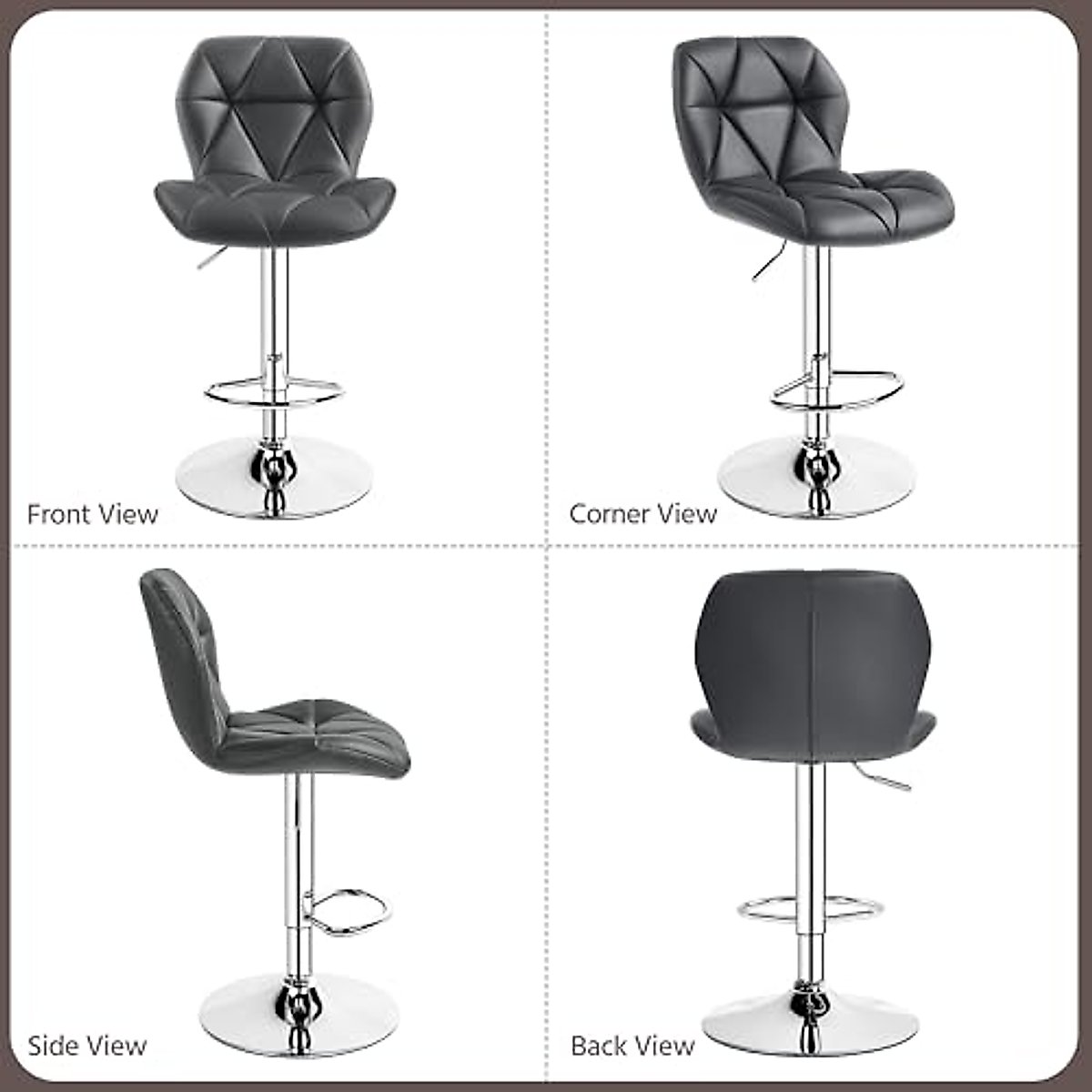 Yaheetech Bar Stools Set of 4, Adjustable PU Leather Swivel Barstools, Modern Counter Stools with Back and Footrest, Counter Height Barstools for Bar, Kitchen, Dining Room, Grey