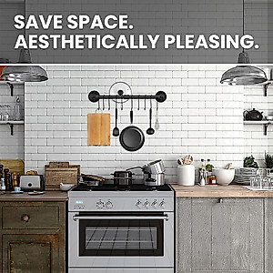 SUJOER Pot Rack Wall Mounted with 15 Hooks, Hanging Pot Pan Organizer Rack,Utensil Industrial Pipe Hanger,Heavy Duty Cast Iron Skillet Storage Rail,Cabinet Black Pots and Pans Storage (23.7inch)