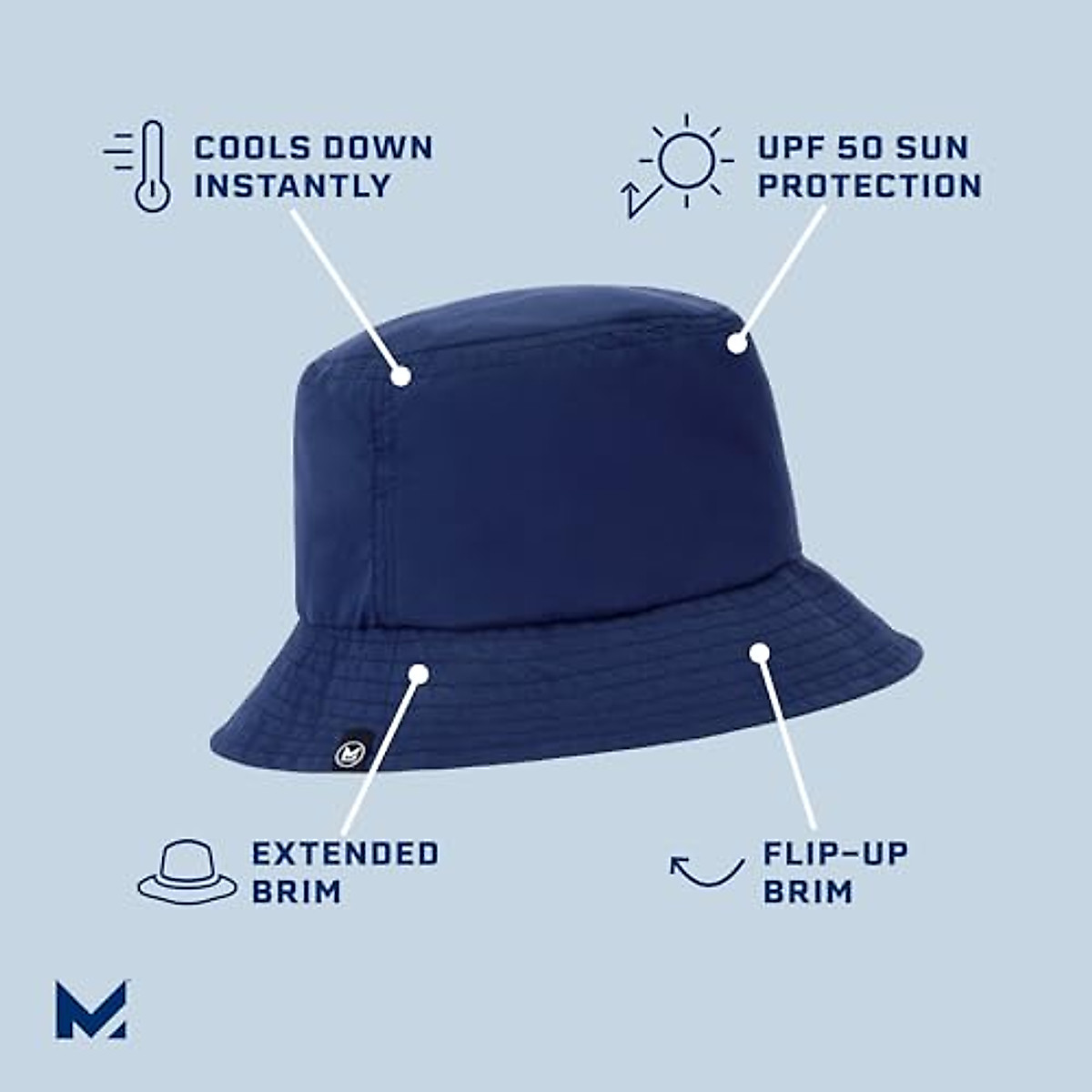 MISSION Cooling Bell Bucket Hat, Navy - Unisex Hat for Men & Women - Lightweight, Foldable & Durable - Cools Up to 2 Hours - UPF 50 Sun Protection - Machine Washable