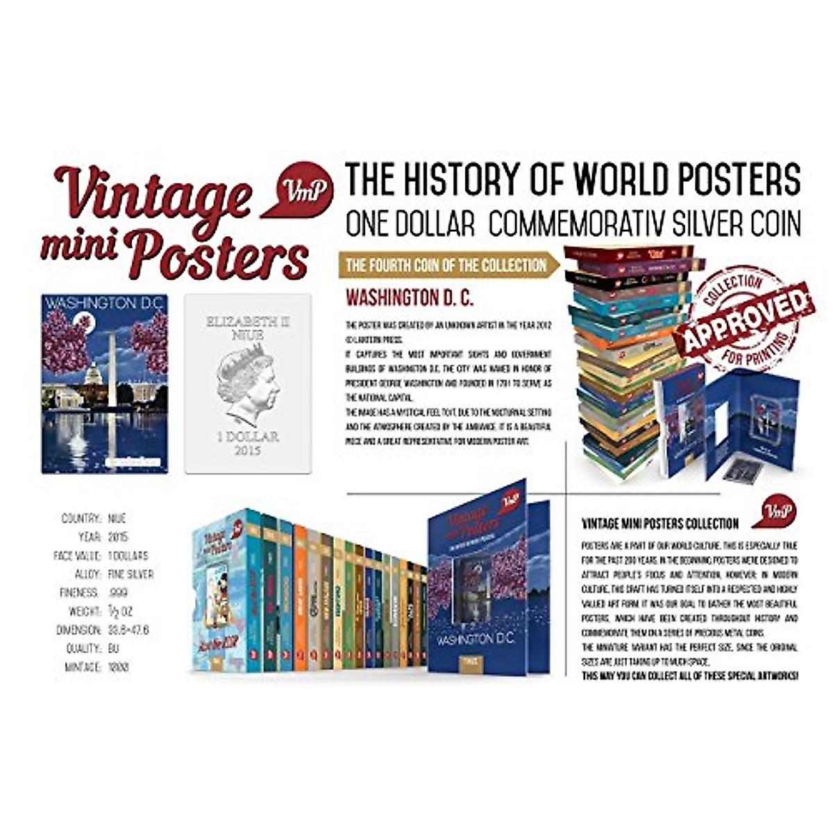 2015 NU limited NIUE 2015 $1 VINTAGE MINI POSTERS - WASHINGTON D.C. LIMITED 1/2 OZ SILVER COIN $1 Uncirculated