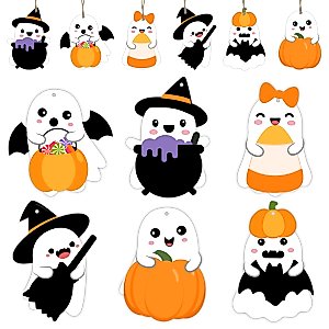 Halloween Ghost Tags-54Pcs Cute Halloween Tags with String,Pumpkin Spooky Boo Halloween Hanging Name Labels