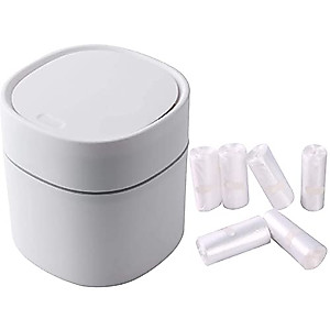 Sheebo Modern Plastic Mini Wastebasket Trash Can with Lid and 180 Counts Strong Mini Trash Bag Bundle
