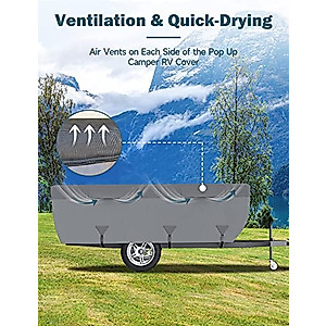 Tent Trailer Cover Umbrauto 2023 Upgraded 7 Layers Top Pop Up Camper Covers Waterproof Extra Thick Polypropylene Breathable Ripstop Anti-UV Pop Up Folding Trailer Cover Fits 10' - 12' Trailers