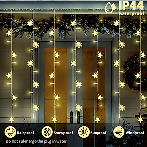 Newhale 8 Modes Christmas Curtain String Lights with Snowflake and Star, USB Plug in Wall Lights Christmas Decorations for Indoor or Outdoor, Christmas Window Lights Decor, Warm White