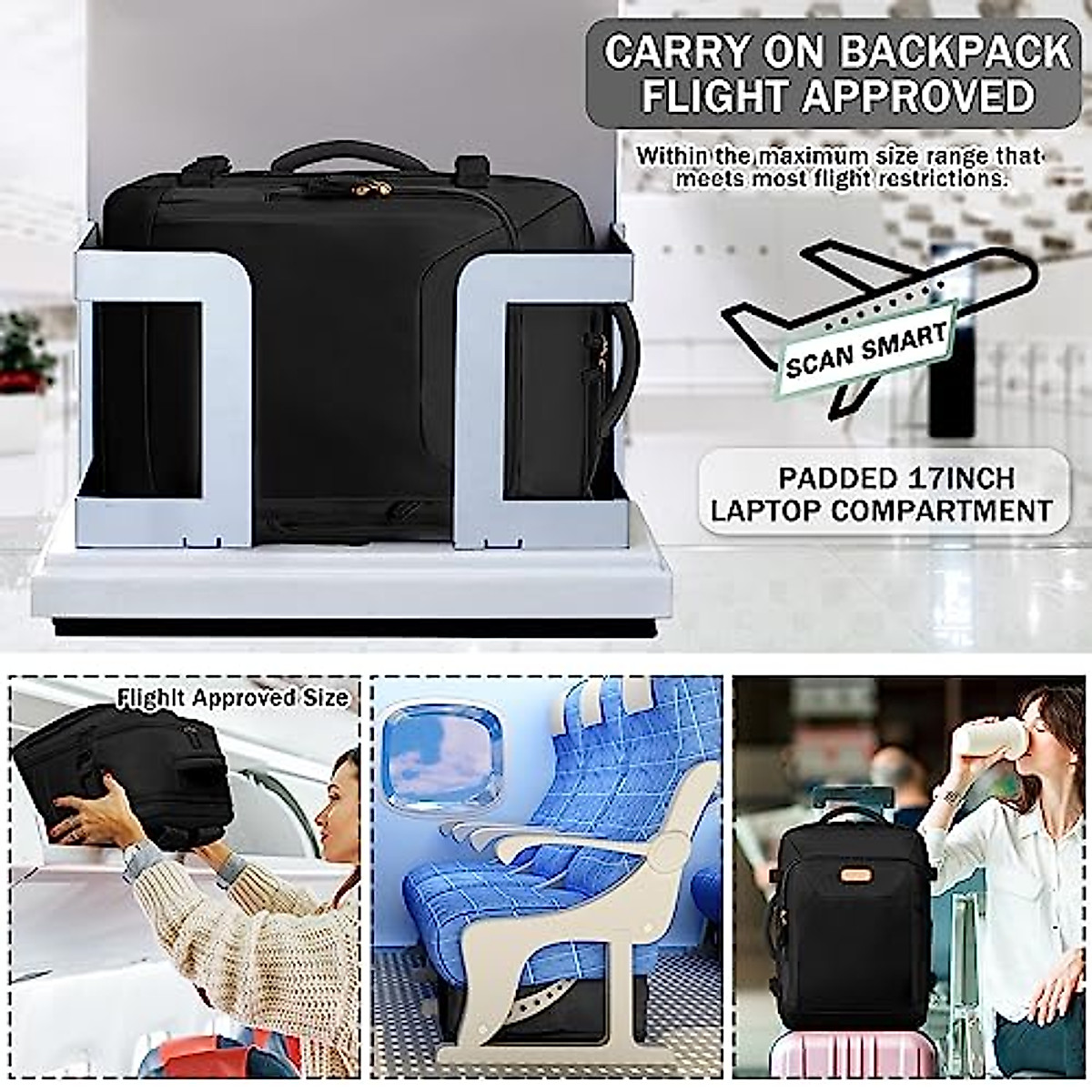 Large Travel Backpack, TSA Flight Approved Carry On Backpack for Men & Women, Large Daypack Hiking Backpack with USB Charging Port, Lightweight Daypack Business College Weekender Overnight Bag