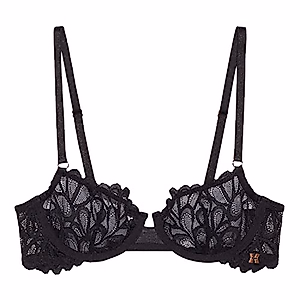 Savage X Fenty, Women's, Curvy Savage Not Sorry Unlined Lace Balconette Bra, Caviar, 40DD