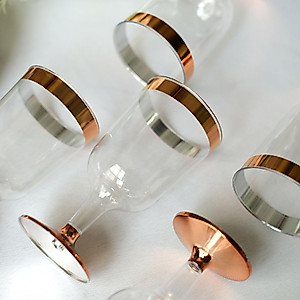 Efavormart 12 Pack 6.5 oz Plastic Wine Glasses Disposable 2-Piece Rose Gold Rimmed Design With Detachable Base