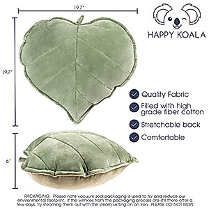 Happy Koala Soft Decorative Leaf Shaped Throw Pillow Cushion [Green] 19 x 19 inch Great for Bedroom, Sofa, Couch, Living Room
