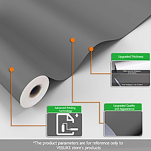 VEELIKE 15.7''x354'' Thick Grey Wallpaper Peel and Stick for Bedroom Bathroom Kitchen Self Adhesive Grey Contact Paper for Cabinets Walls Countertops Waterproof Removable Wallpaper for Living Room