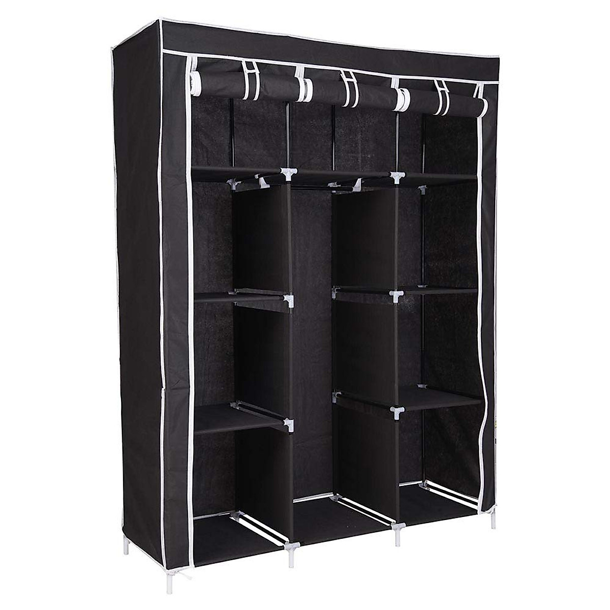 YesHom 50" Portable Non-Woven Fabric Wardrobe Bedroom Closet Clothes Cupboard Hanging Rail Storage Organizer Shelf Back