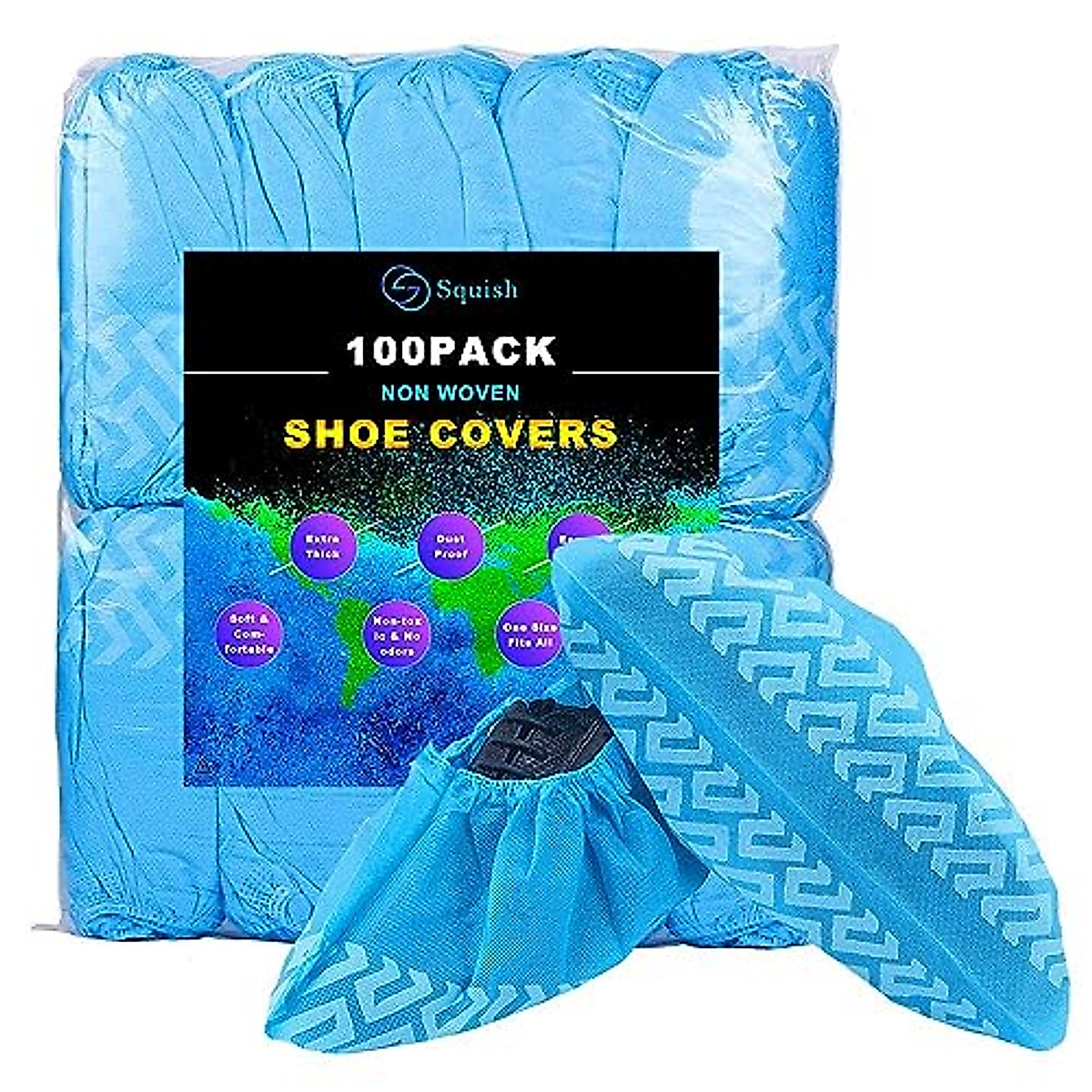 squish Shoe Covers Disposable Non Slip, 100 Pack (50 Pairs) Non Woven Fabric Boot Covers for Indoors Breathable Slip Resistant Durable Boot&Shoes Cover, One Size Fits All