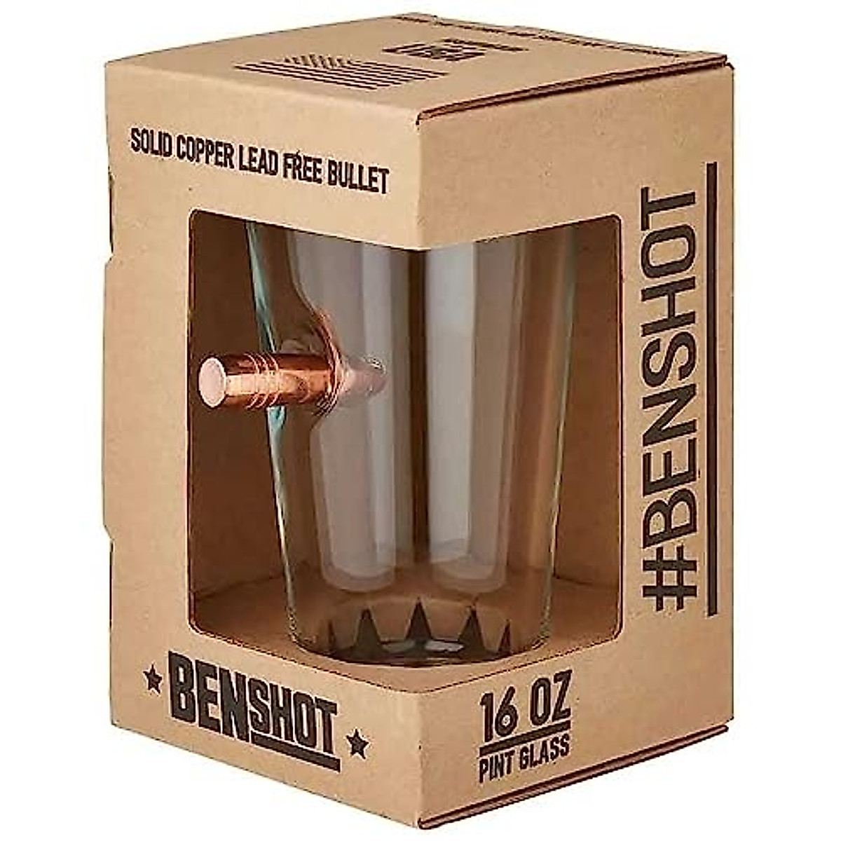 BenShot US Flag Pint Glass with Real 0.50BMG Bullet - 16oz | Made in the USA