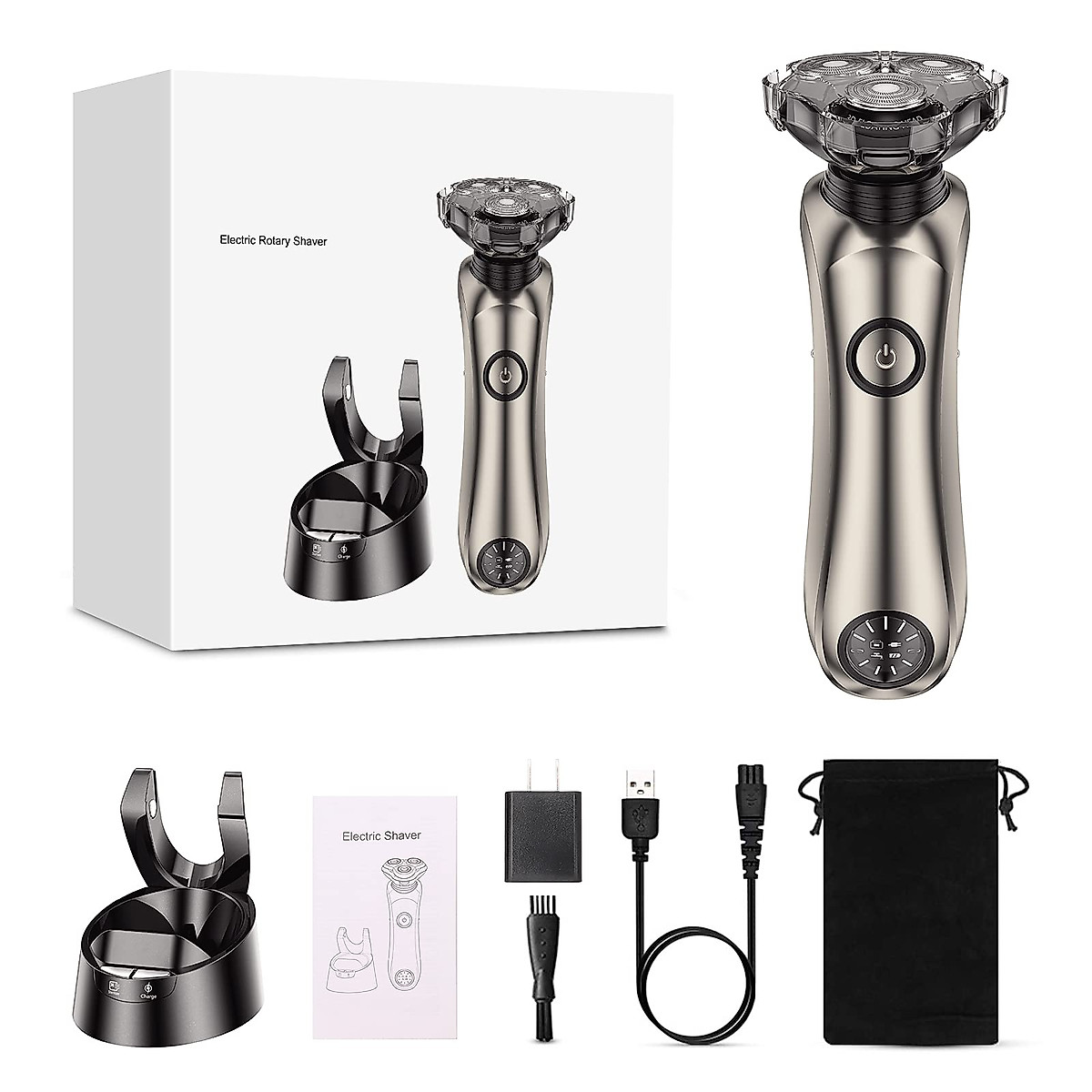 XMOX Rechargeable Mens Shaver with Stand for Clean Sterilization, Wet/Dry Electric Shaver with Pop-up Trimmer, IPX 7 100% Waterproof, LCD Battery Display, 4D Pivot Flex Heads