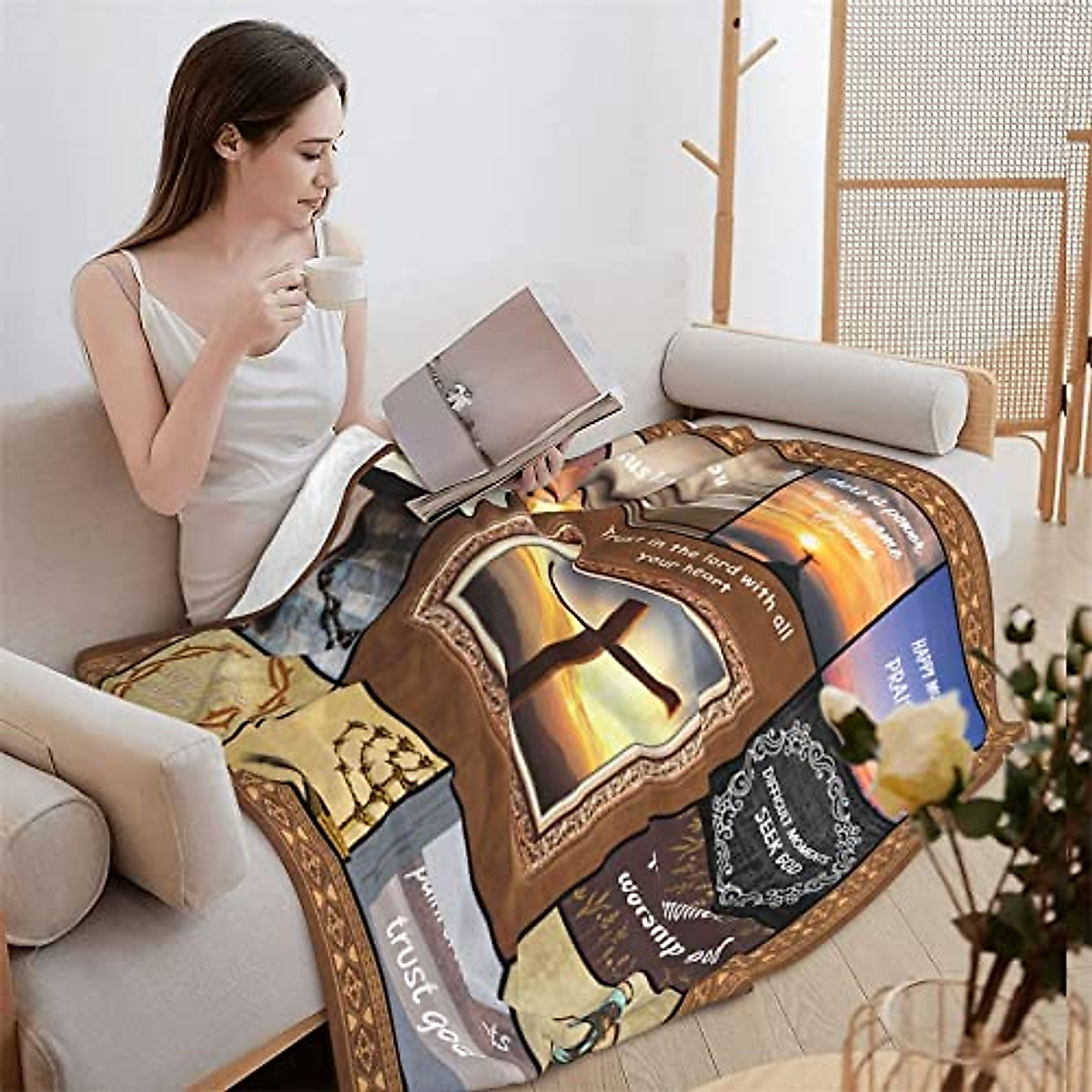 WISH TREE Christian Gifts for Women Scripture Throw Blanket Religious Spiritual Gifts with Bible Verse, Inspirational Thoughts and Healing Prayers Gift for Women Men 50"x60"(Collage)