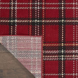 Nourison Grafix Red 7' x 10' Area Rug, Modern, Plaid, Bed Room, Living Room, Dining Room, Kitchen, Easy Clean, Non Shedding (7x10)