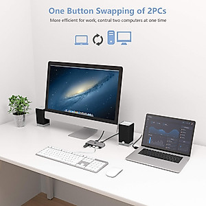 Cateck USB 3.0 Aluminum Sharing Switch Selector 4 Port 2 Computers Peripheral Switcher Adapter Hub for PC, Printer, Scanner, Mouse, Keyboard with One Button Swapping and 2 Pack USB 3.0 Male Cable