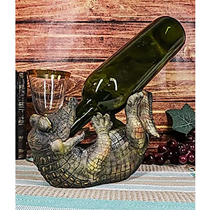 Ebros Gift Whimsical Comical Thirsty Alligator Crocodile Wine Holder Figurine 8.75" H Prehistoric Reptile Chompsy Gator Party Hosting Wine Rack Stand Decor