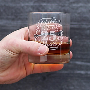 Cheers to 25 Years - Whiskey Rocks Glass Gifts for Women & Men - 25th Anniversary Party Decor - 10.25 Oz Glasses