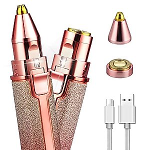 Women's Facial Eyebrow Trimmer, CkeyiN 2 in 1 USB Rechargeable Painless-Precision Eyebrow Remover Eyebrow Razor Tool with Built-in LED Light Facial Trimmer for Nose, Lips, Body