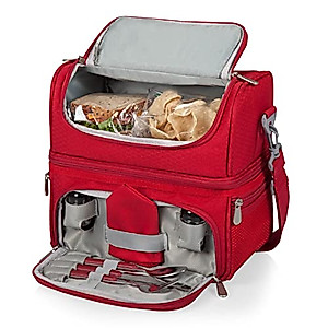 ONIVA - a Picnic Time brand, Pranzo Lunch Bag, Insulated Lunch Box with Picnic Set, Lunch Cooler Bag, (Red)