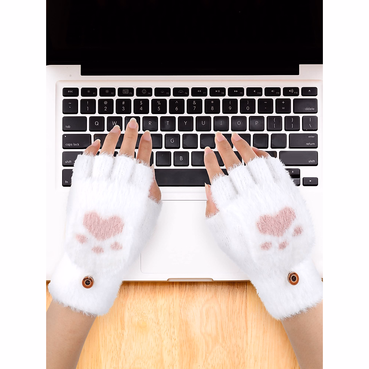 Bencailor 3 Pairs Winter Fingerless Gloves Warm Convertible Mittens Flap Cover Cat Paw Gloves for Women Cold Weather Cosplay (Dark Gray, White, Light Khaki)