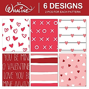Whaline 12 Sheet Valentine's Day Wrapping Paper Heart Stripe Gift Wrap Paper Bulk Folded Flat Pink Red Craft Paper for DIY Crafts Wedding Anniversary Party Gift Packing Supplies, 19.7 x 27.6 Inch