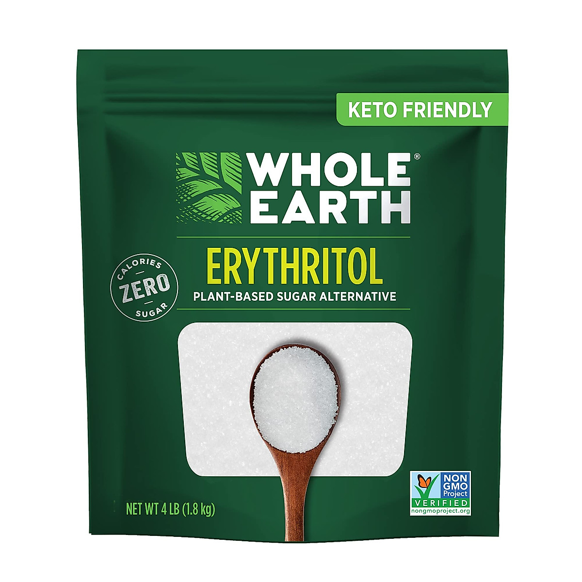 WHOLE EARTH 100% Erythritol Zero Calorie Plant-Based Sugar Alternative, 4 Pound Pouch (Packaging May Vary )
