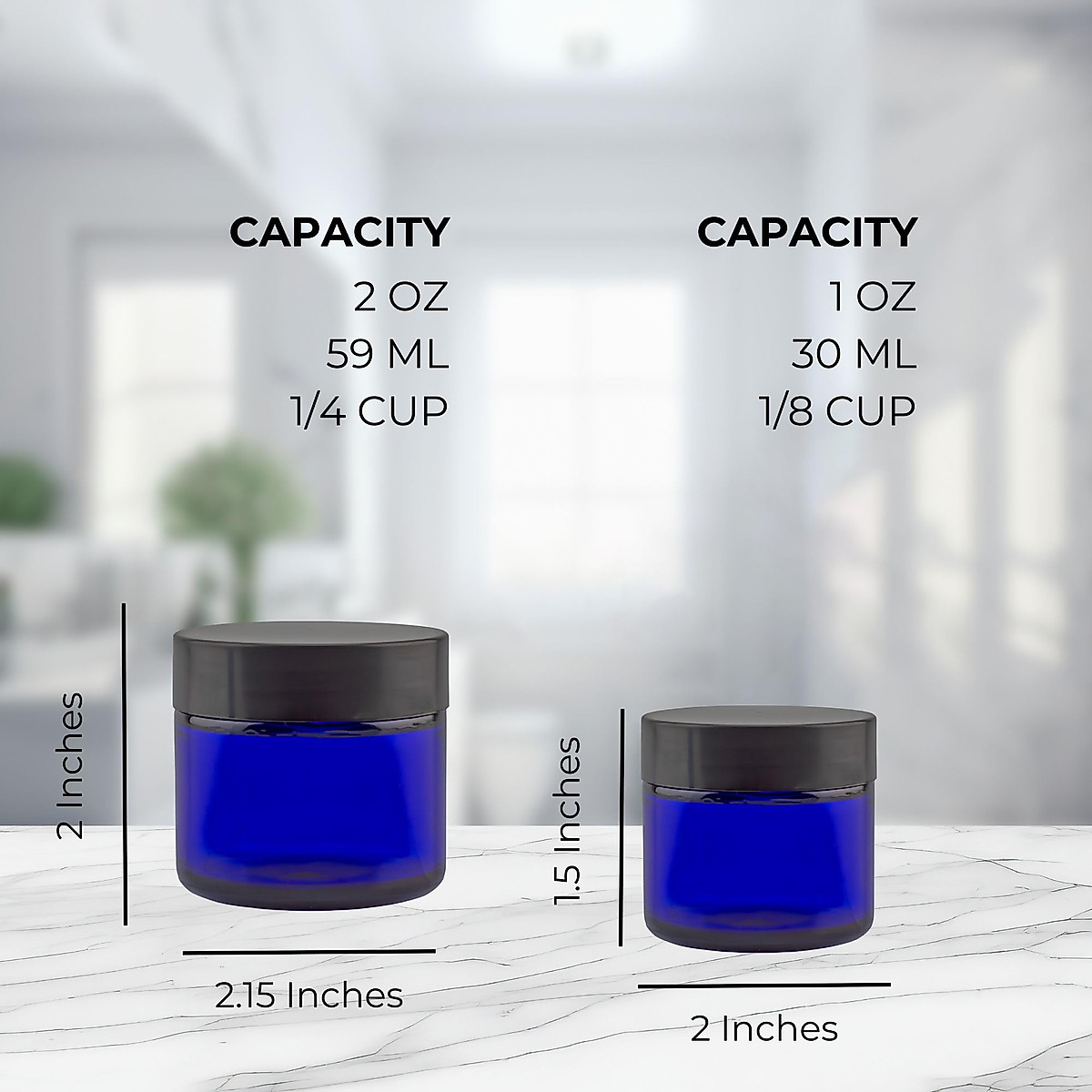 Cornucopia Brands Combination 12 Pack of Cobalt Blue 1oz & 2oz Glass Cosmetic Jars, Lids Included; Refillable Containers for Creams, Lotions