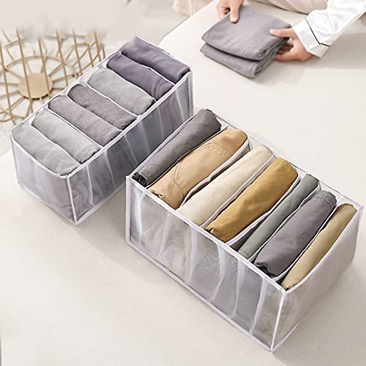 DONSU Underwear Storage Box Compartment,Drawer Organizer Dividers for Clothing,Foldable Underwear Storage Box with 6/7/11 Compartments for Bedroom Baby Clothes, Bra, Scarves, Belt, Tie