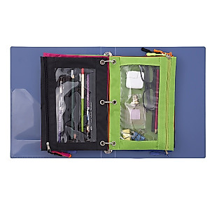 Binder Pencil Pouch with Zipper Pulls, Pencil Case with Rivet Enforced 3 Ring, Multicolored 5 Pack