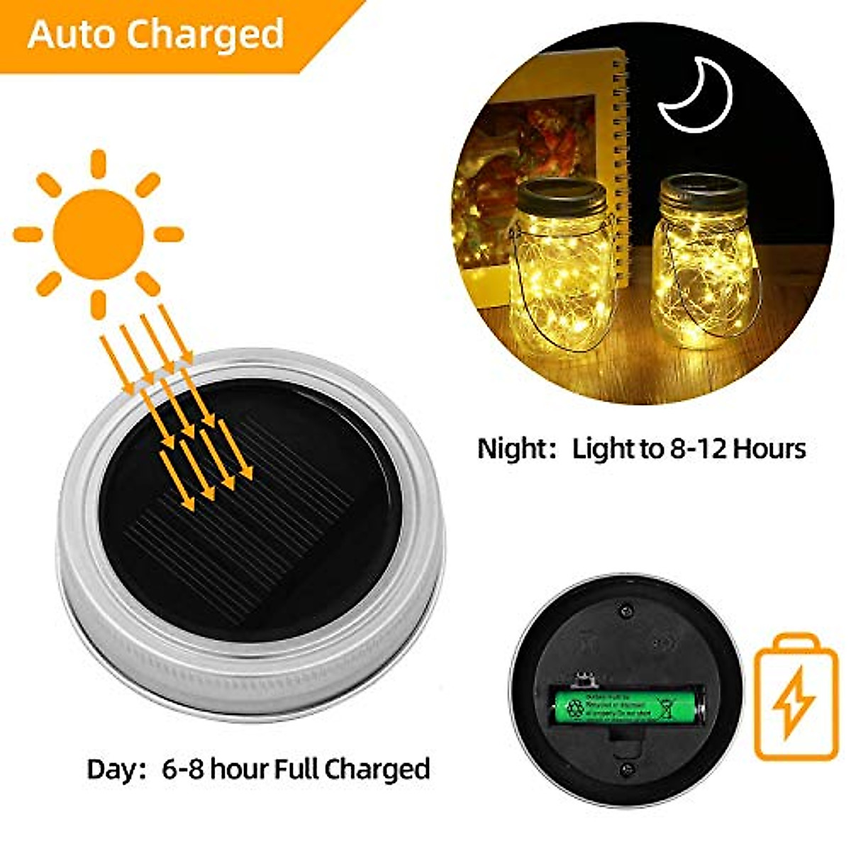 Mason Jar Solar Lights 40 LED, 6 Pack Fairy Hanging Solar Lights Outdoor with Jars and Hangers, Waterproof Decorative Solar Lanterns for Home Garden Patio Party Wedding Christmas, Warm White