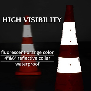 4 Pack 28 inch Collapsible Traffic Cones with LED Light, Safety Cones with Reflective Collars, Multi Purpose Pop Up Extendable Road Safety Cone by GUARDLEAD