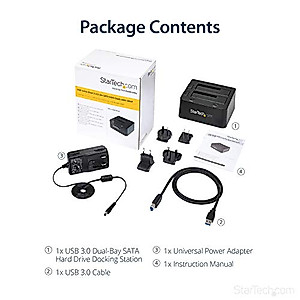 StarTech.com Dual-Bay USB 3.0 To SATA Hard Drive Docking Station, USB Hard Drive Dock, External 2.5/3.5" SATA I/II/III, SSD/HDD Docking Station, Hot-Swap Hard Drive Bay, Top-Loading (SDOCK2U33),Black