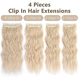 ALXNAN Clip in Hair Extension,Long Wavy Blonde Hair Extensions, 20 Inch 4PCS Thick Hairpieces Fiber Double Weft Hair for Women