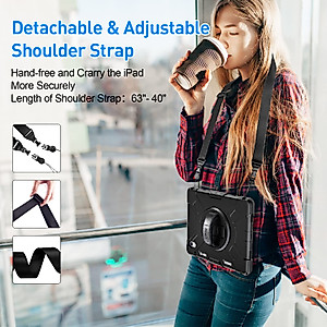 SUPFIVES Case for iPad(A16) 11th 11''2025/ 10th Generation 10.9'' 2022,Heavy Duty Silicone Case with Screen Protector/Pencil Holder/Rotating Stand/Handle/Shoulder Strap(Black)