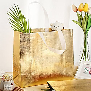 72 Pack Reusable Gift Bags with Handles Glossy Reusable Grocery Bags Tote Bags for Wedding Bridesmaid Birthday Christmas(Gold)