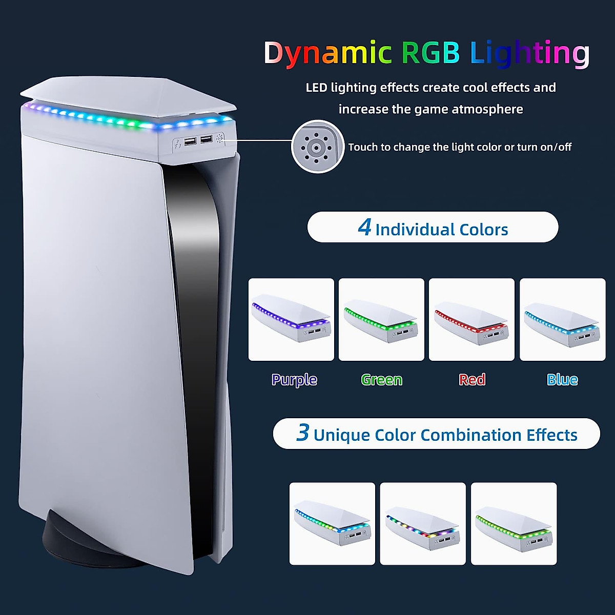 Mcbazel Upper RGB Cooling Fan for PS5, Top Cooling System Cooler Fan with RGB Light, 3 Speed Adjustable Fan, Dual USB 2.0 Port for PS5 Console - White (NOT for PS5 Slim)