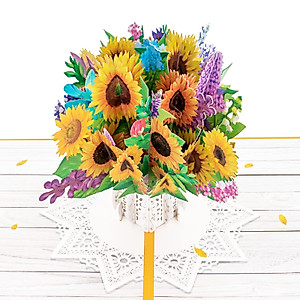 JinRuiKJ Sunflowers 3D Pop Up Card - Handmade 3D Popup Cards with Envelope, 5.9" x 7.9" Cover, Pop Up Flower 3D Greeting Cards - Funny Birthday Cards for Women
