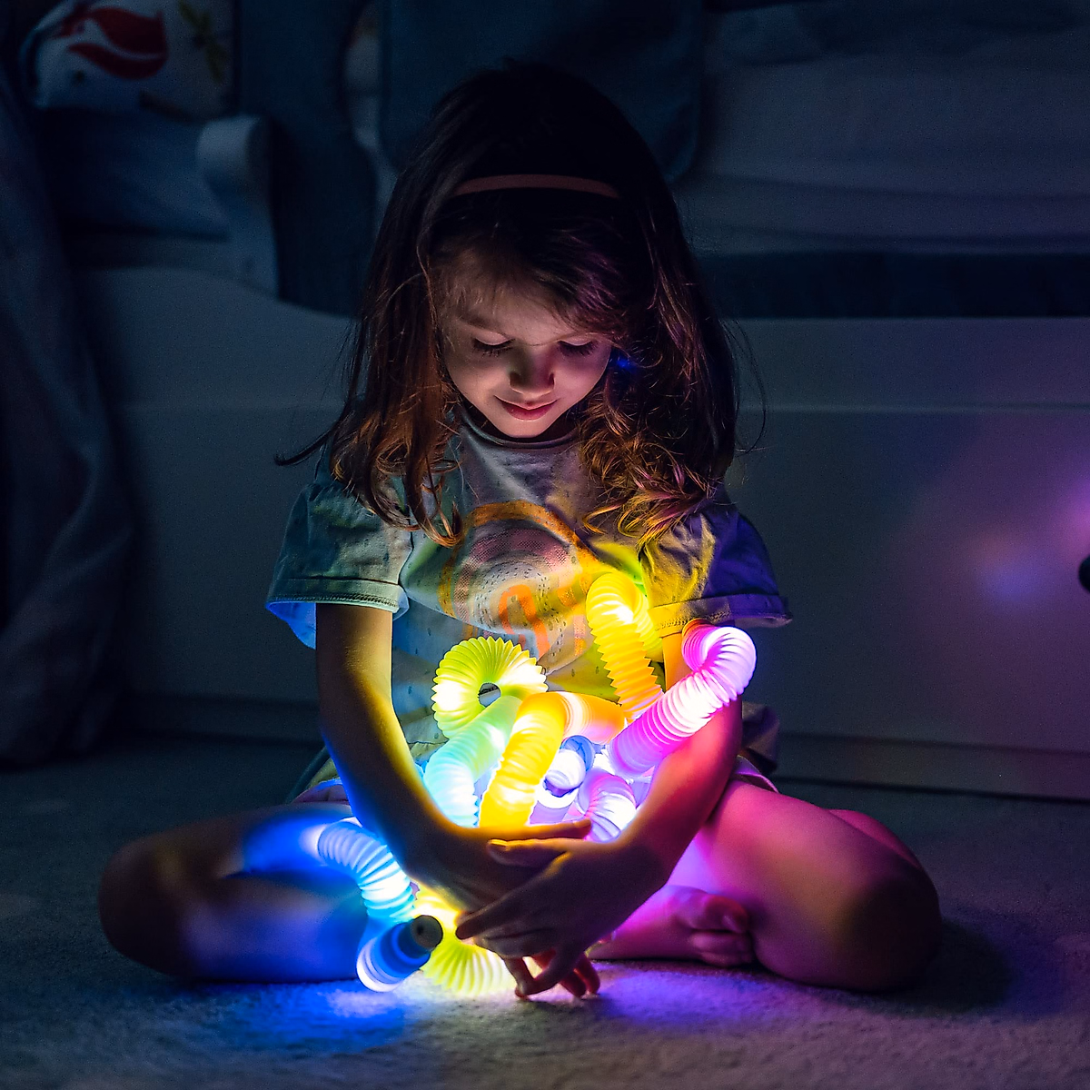 nutty toys Light Up Pop Tubes Sensory Toys - Glow Sticks for Kids, Fine Motor Skills Toddler Toy, Top ADHD & Autism Fidget 2024 Best Preschool Gifts Idea, Unique Boy & Girl Easter Basket Stuffers