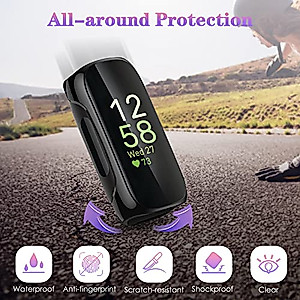 3 Pack - Fintie Case Compatible with Fitbit Inspire 3 / Inspire 2 / Inspire HR, Flexible Soft Full-Around watch Screen Protector TPU Case Cover Bumper Shell, Black+Clear+Rose Pink