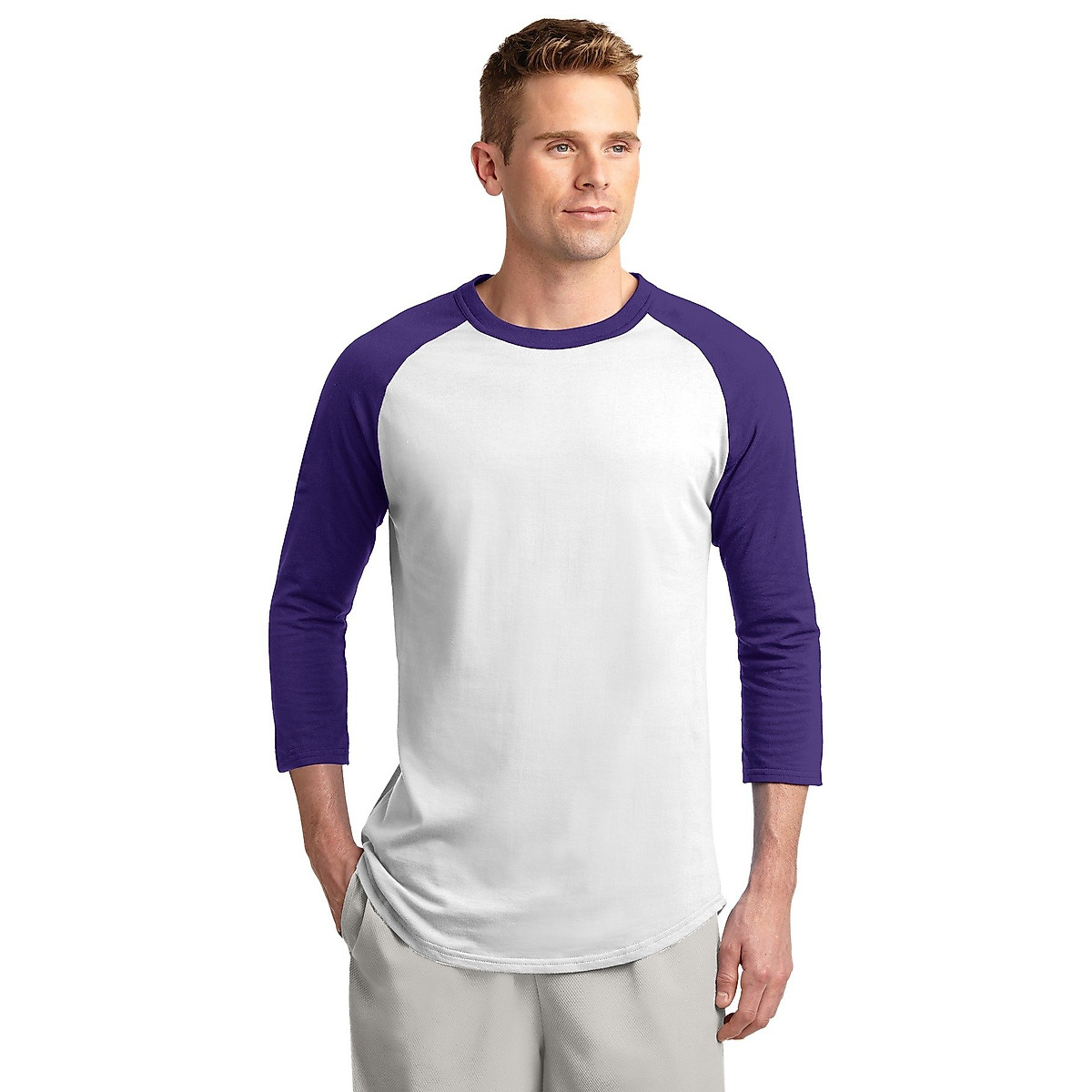 SPORT-TEK Mens Colorblock Raglan Jersey, 3XL, White/Purple