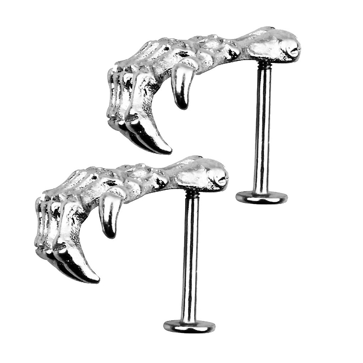 Baosity 2pcs Skeleton Skull Hand Lip Cartilage Stud Ear Labret Ring Bar Body Jewelry