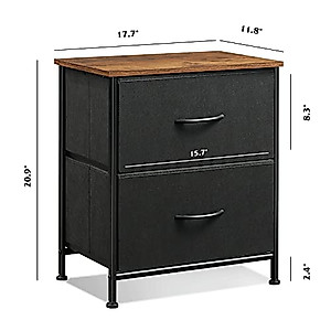 WLIVE Nightstand, 2 Drawer Dresser for Bedroom, Small Dresser with 2 Drawers, Bedside Furniture, Night Stand, End Table with Fabric Bins for Bedroom, Closet, Entryway, Nursery, Black and Rustic Brown