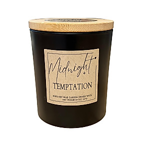 Midnight Temptation Luxury Scented Candle | 8 oz 100% Soy Wax | Wood Wick | Black Jar | Rich Channel, Wood, & Tobacco Caramel Notes | Fall Candle Collection