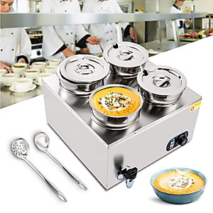 Soup Warmer Commercial Electric Warming Tray Soup Pot with Lid Countertop Food Warmer for Soup Chocolates Cheeses, Stainless Steel, 86-185℉ Adjustable (4x4L)