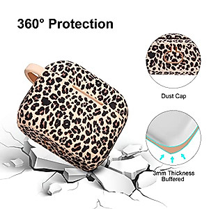 AirPods 3 Case AIRSPO Cute AirPods 3 Case Cover for AirPods 3 Leopard Printed AirPods 3rd Generation Protective Skin for Women, Girls with Pom Pom Fur Ball Keychain (Khaki/Cheetah)