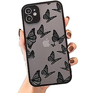 SUBESKING for iPhone 12 Mini Butterfly Case,Translucent Matte Soft TPU Bumper Case Cute Animal Print Pattern Design Women Girls Teen, Hard PC Back Clear Protective Phone Cover 5.4 Inch Black